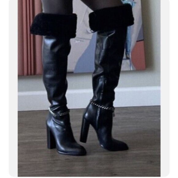 DUNDAS | Shoes | Dundas X Revolve Kate Boots Black Leather Fur Chain ...
